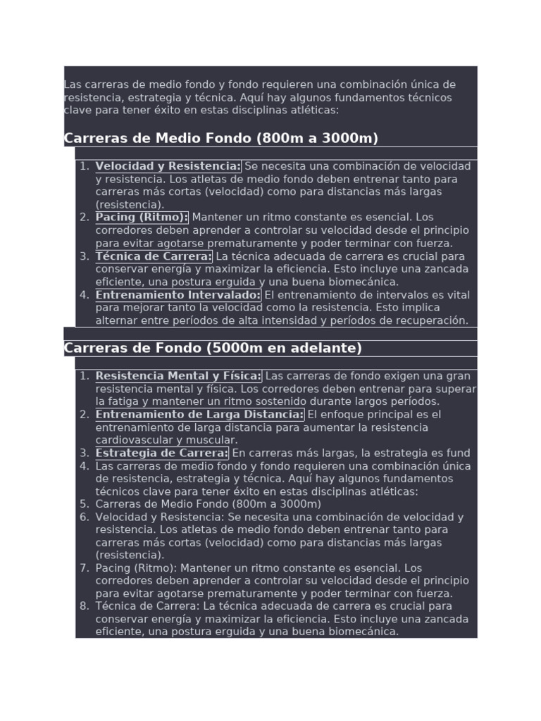 Las Carreras de Medio Fondo y Fondo Requieren Una Combinación Única de ...