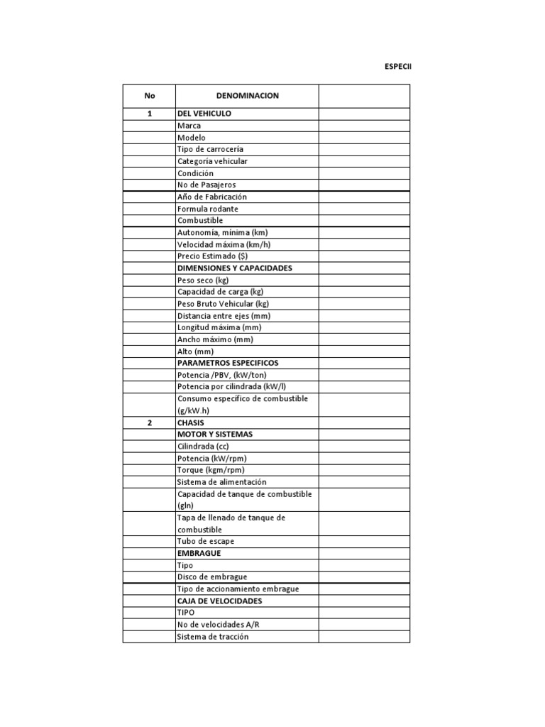 Especificaciones Técnicas de Vehículos | PDF | Tecnología
