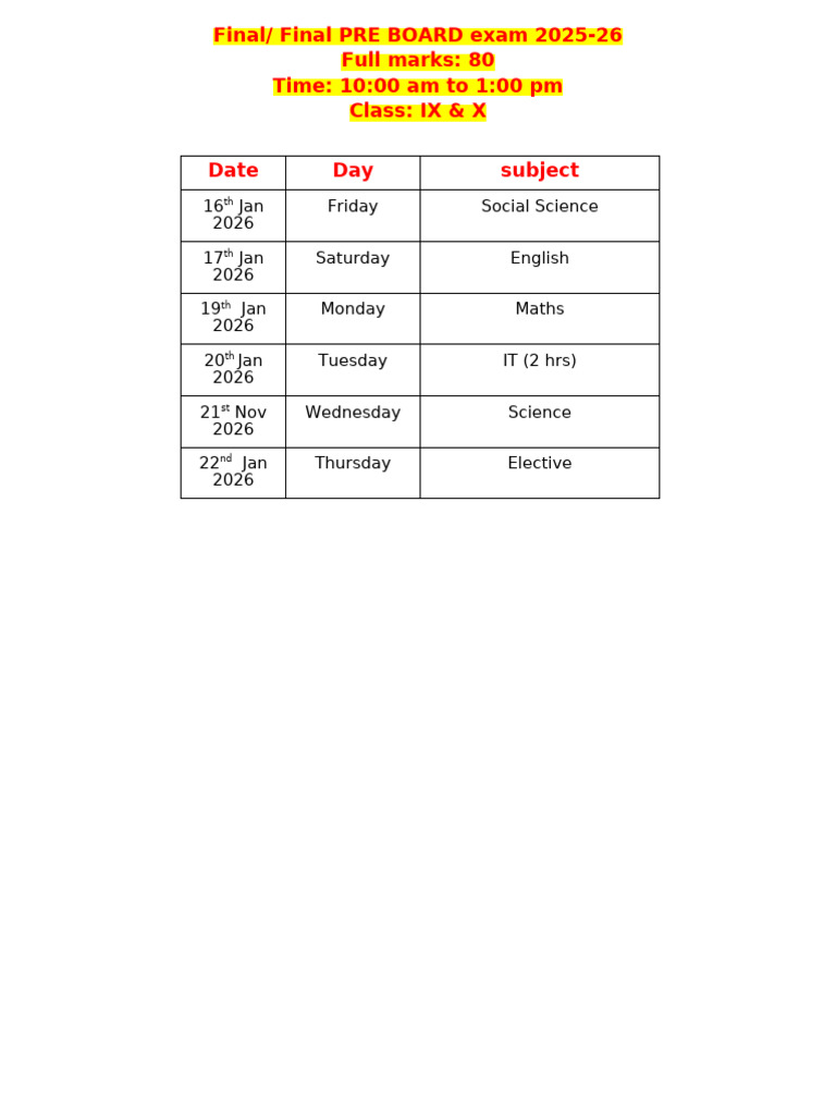 Time Table 2026 | PDF