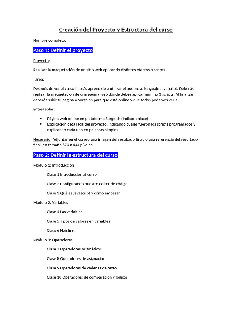 Crehana - Plan Proyecto y Estructura Fundamentos de Javascript | PDF ...