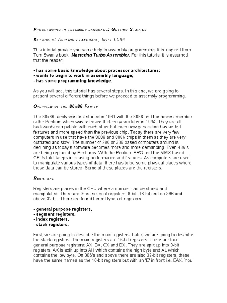 Programming in Assembly | PDF | Assembly Language | Instruction Set