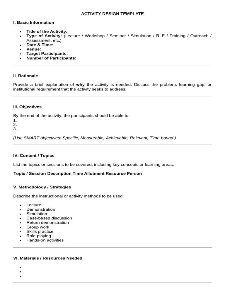 Activity Design Template | PDF