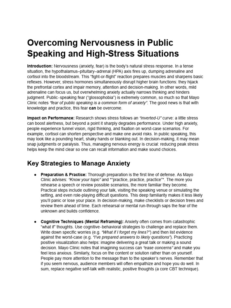 Overcoming Nervousness in High Stress Situation | PDF | Anxiety ...
