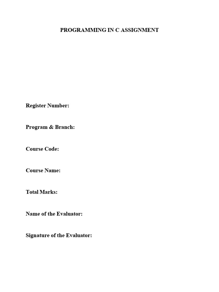 C PROGRAM Assigment Front Page | PDF