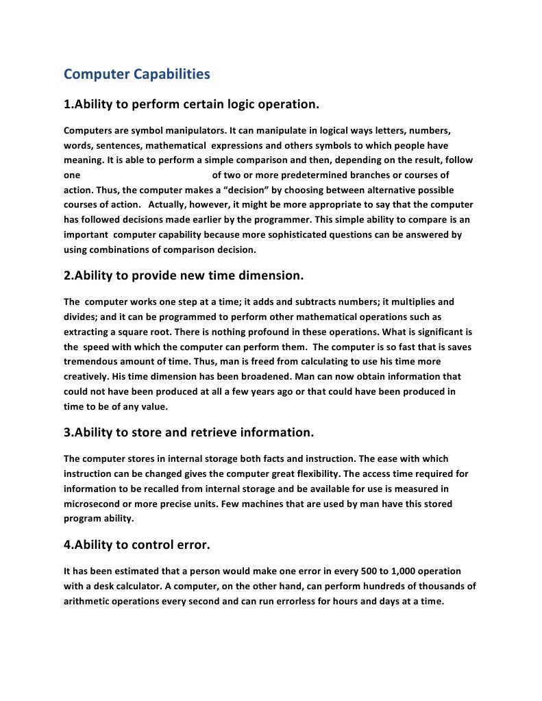 Understanding Computer Capabilities and Limitations: A Comprehensive ...
