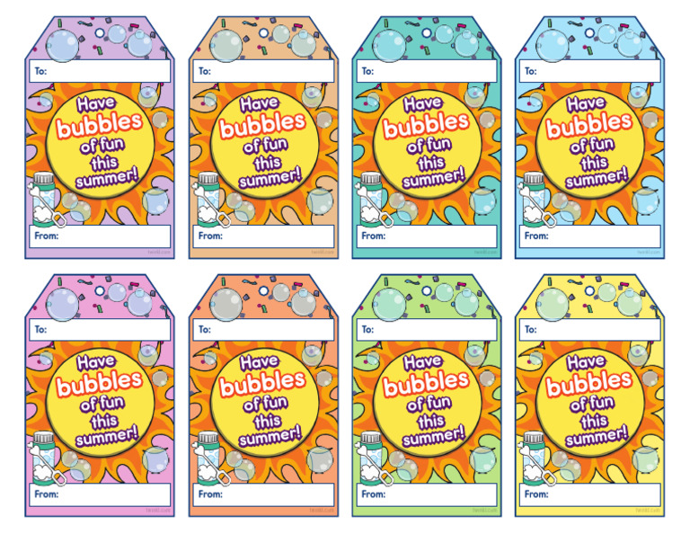 Color End of The School Year - Bubbles Gift Tags | PDF