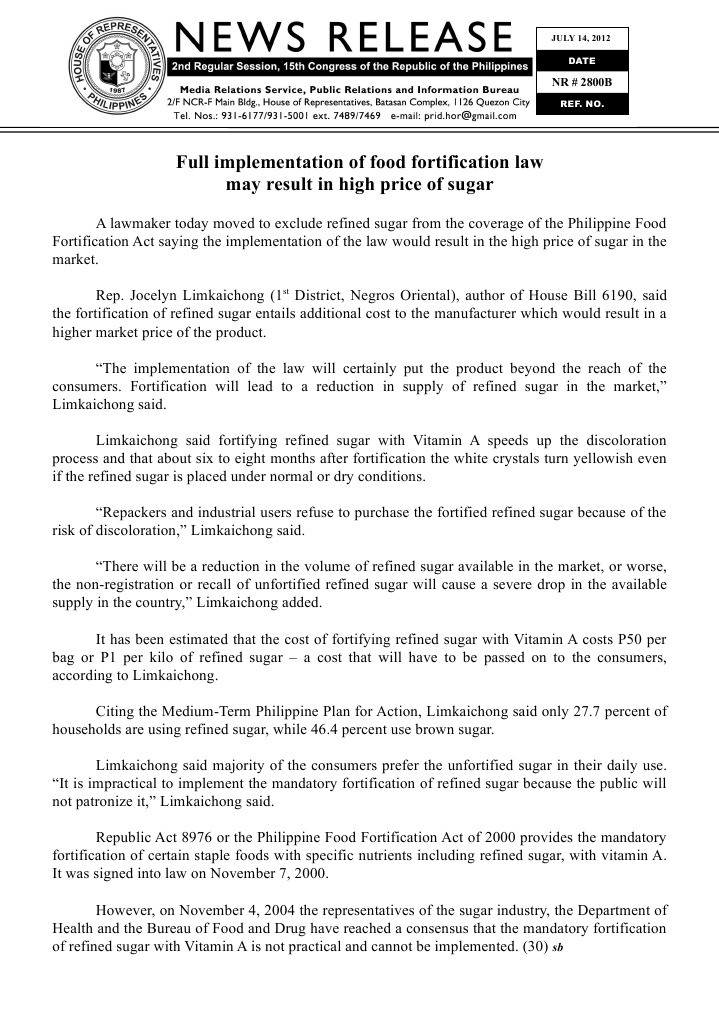 July14.2012 - B Full Implementation of Food Fortification Law May ...