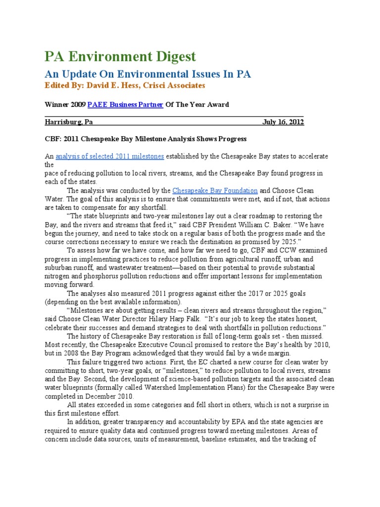 Pa Environment Digest July 16, 2012 | PDF | United States Environmental ...