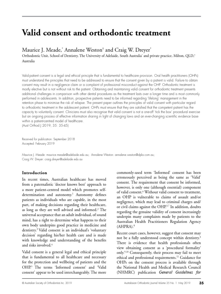 Valid Consent and Orthodontic Treatment | PDF | Informed Consent ...