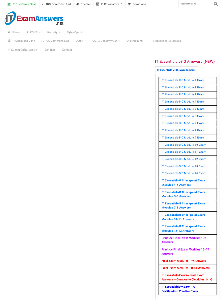 IT Essentials (Version 8.0) Chapter 11 Exam Answers ITE v8.0 | PDF ...