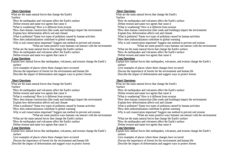 6th Class Geography Grand Test | PDF | Natural Environment | Earth
