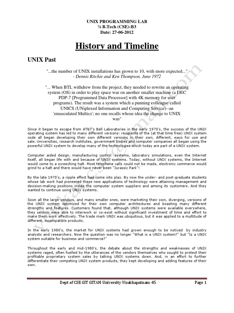 History and Timeline: UNIX Past | Download Free PDF | Unix | Berkeley Software Distribution