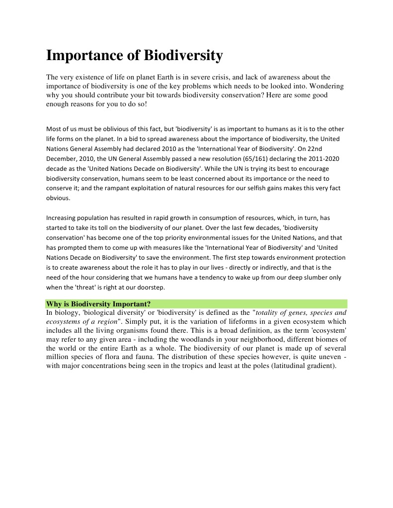 Importance of Biodiversity | PDF | Biodiversity | United Nations