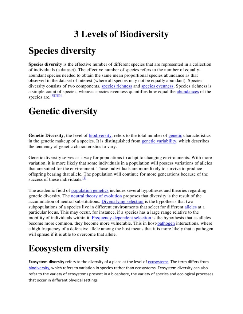 Three Levels of Biodiversity Explained | PDF | Social Science | Wellness