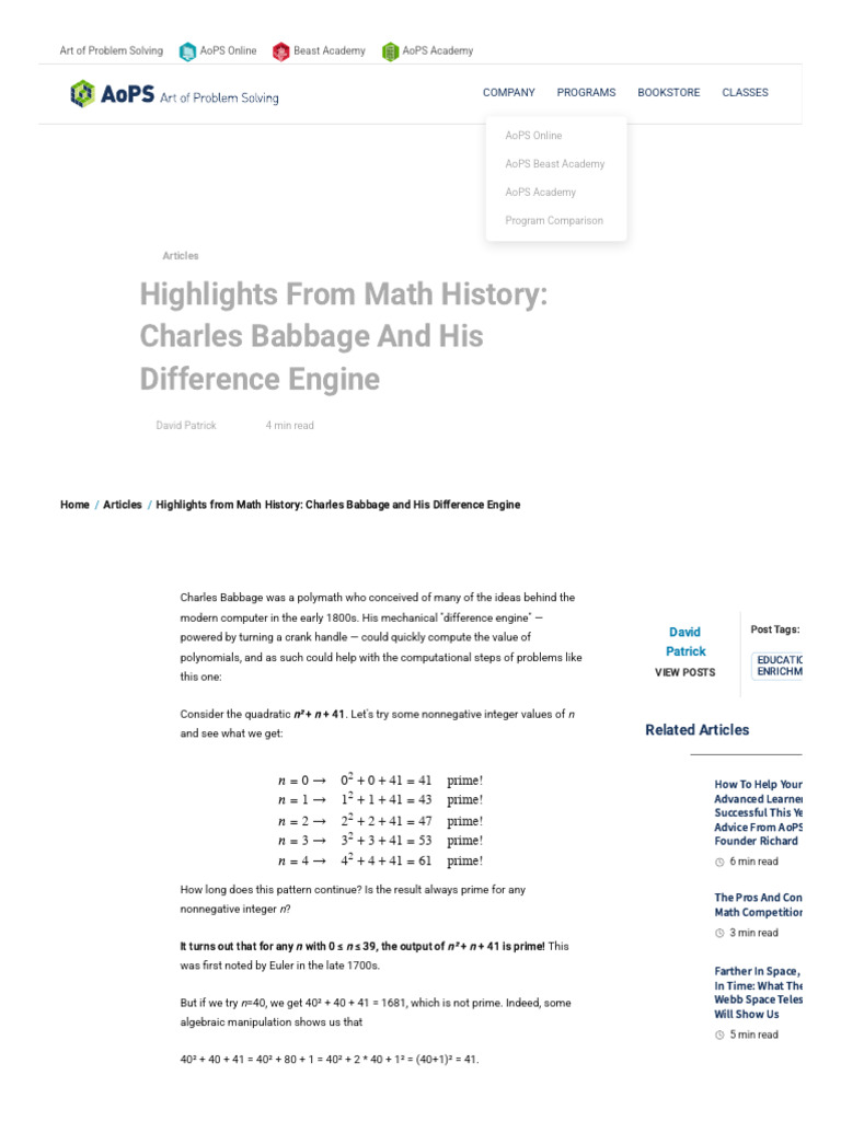 Highlights From Math History - Charles Babbage and His Difference ...