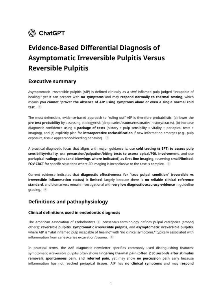 Evidence-Based Differential Diagnosis of Asymptomatic Irreversible ...