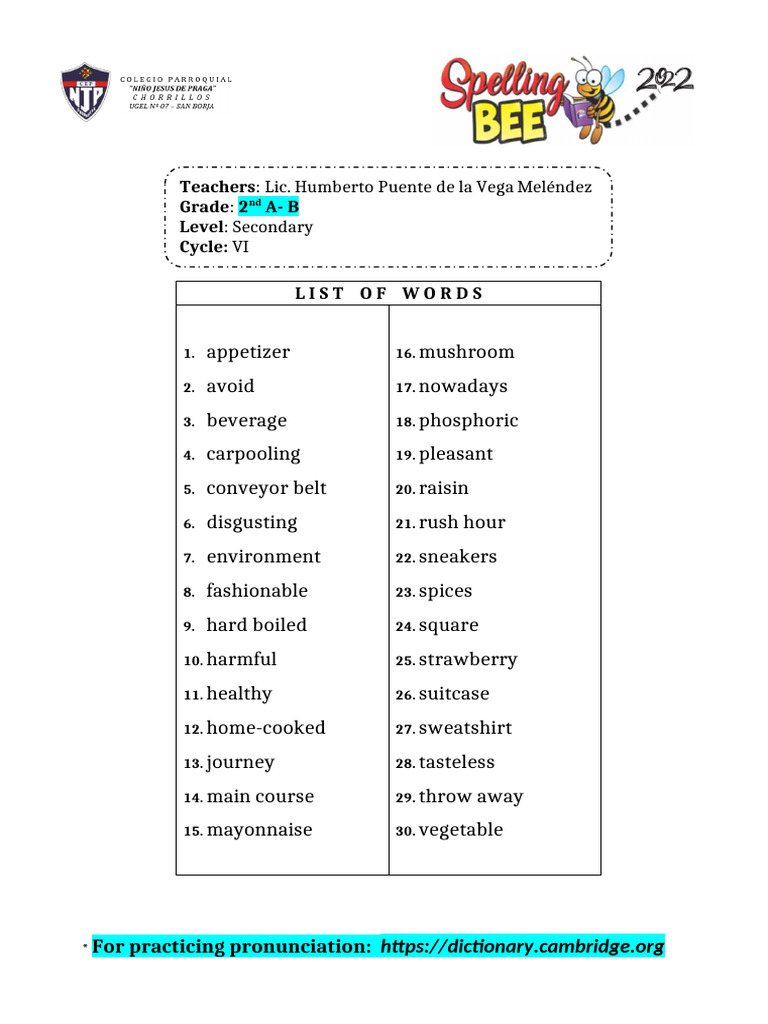 2nd Secondary - List of Words | PDF