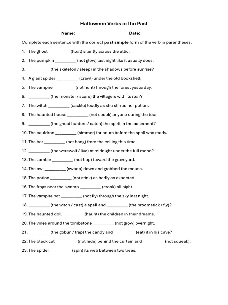Halloween Verbs in The Past | PDF