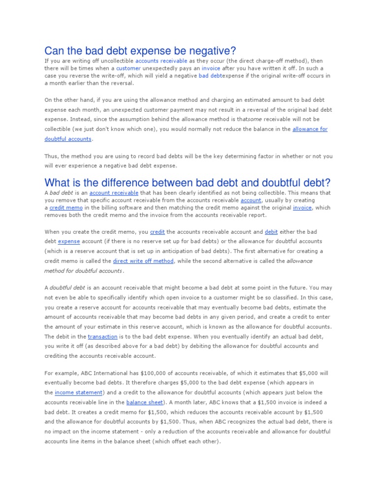 Can The Bad Debt Expense Be | PDF | Bad Debt | Debits And Credits