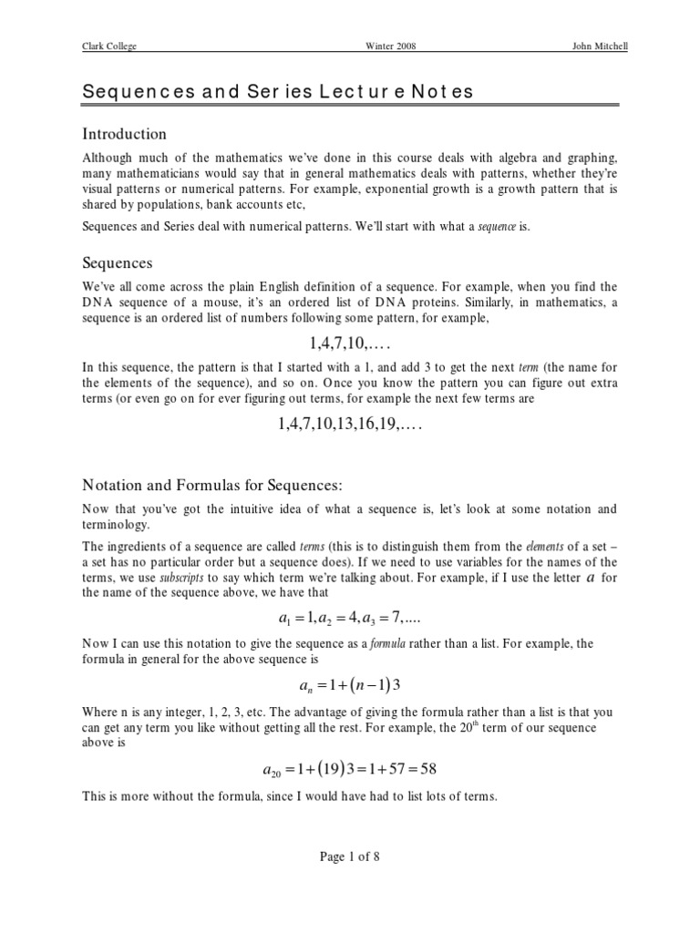 Sequences and Series Lecture Notes | PDF | Sequence | Limit (Mathematics)