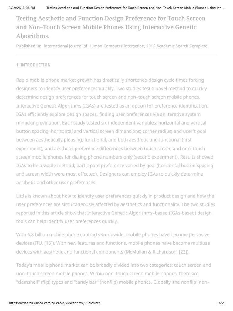 Testing Aesthetic and Function Design Preference For Touch Screen and ...
