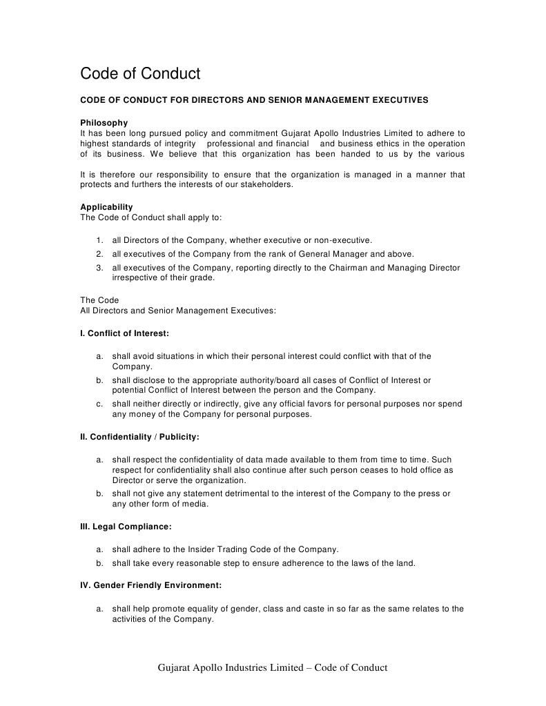 Code of Conduct | PDF | Conflict Of Interest | Board Of Directors