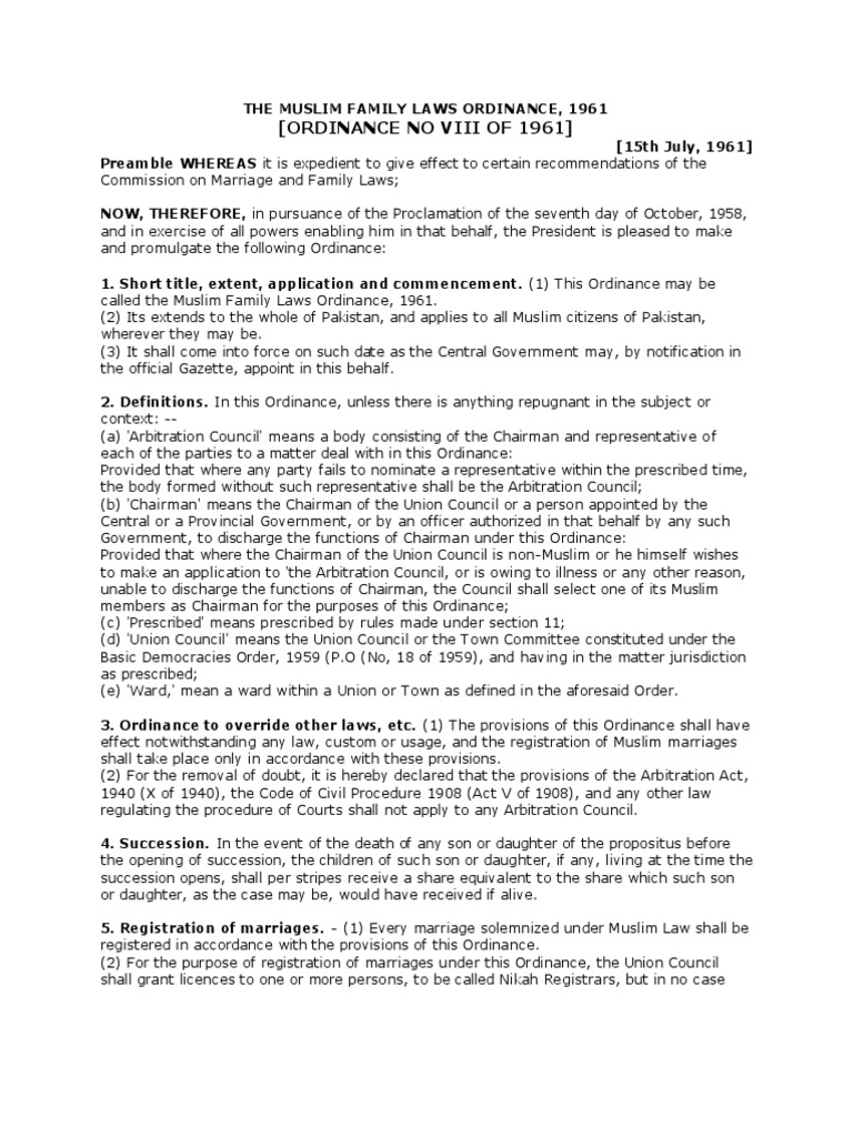 Muslim Family Laws Ordinance 1961 Pdf Marriage Local Ordinance