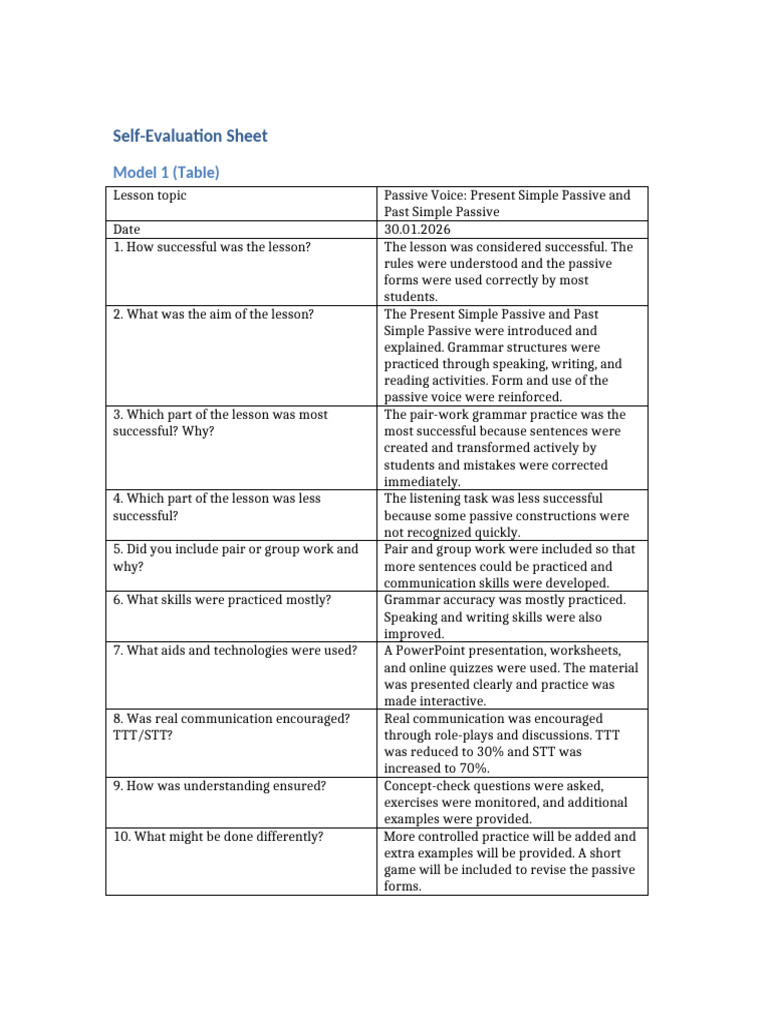 Passive Voice Self Evaluation | PDF | Human Communication | Communication