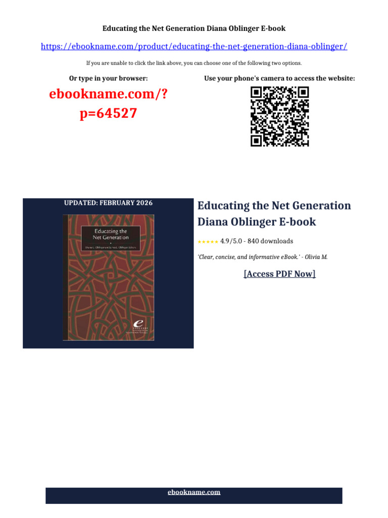 Educating The Net Generation Diana Oblinger Ebook Testbank Solutions ...