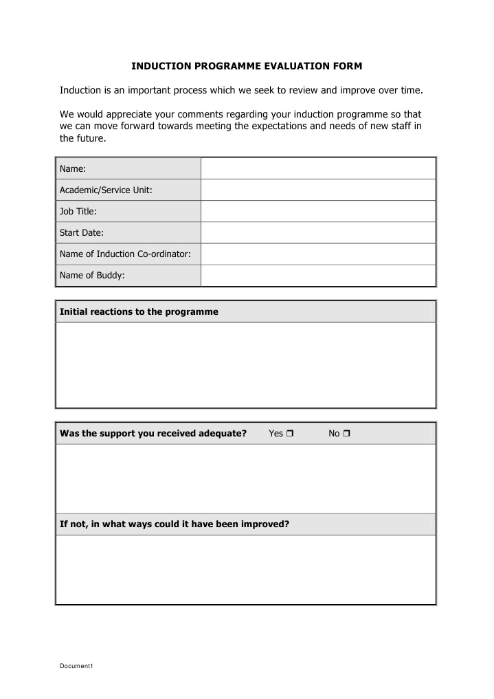 Induction Evaluation Form | PDF