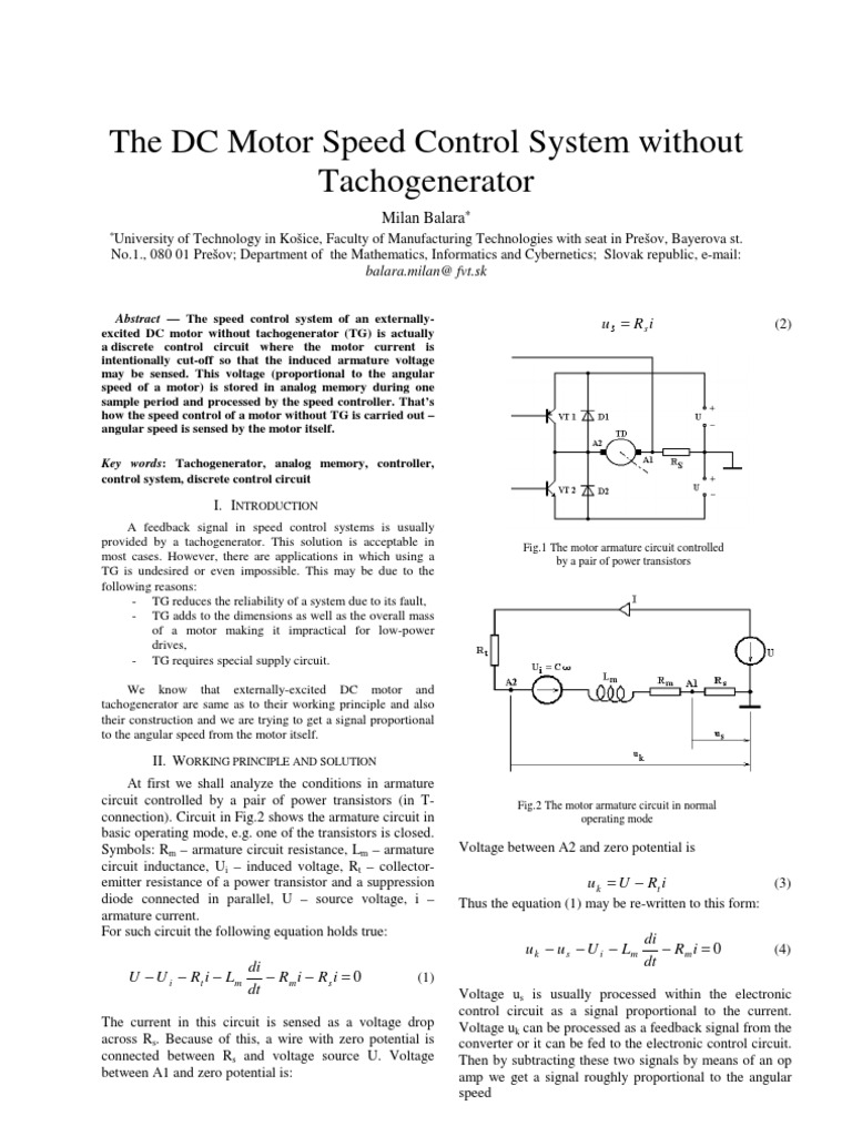DC Motor Speed Control System Without Tacho Generator | PDF ...