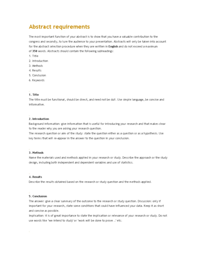Abstract Requirements: 1. Title | PDF | Abstract (Summary) | C Reactive ...