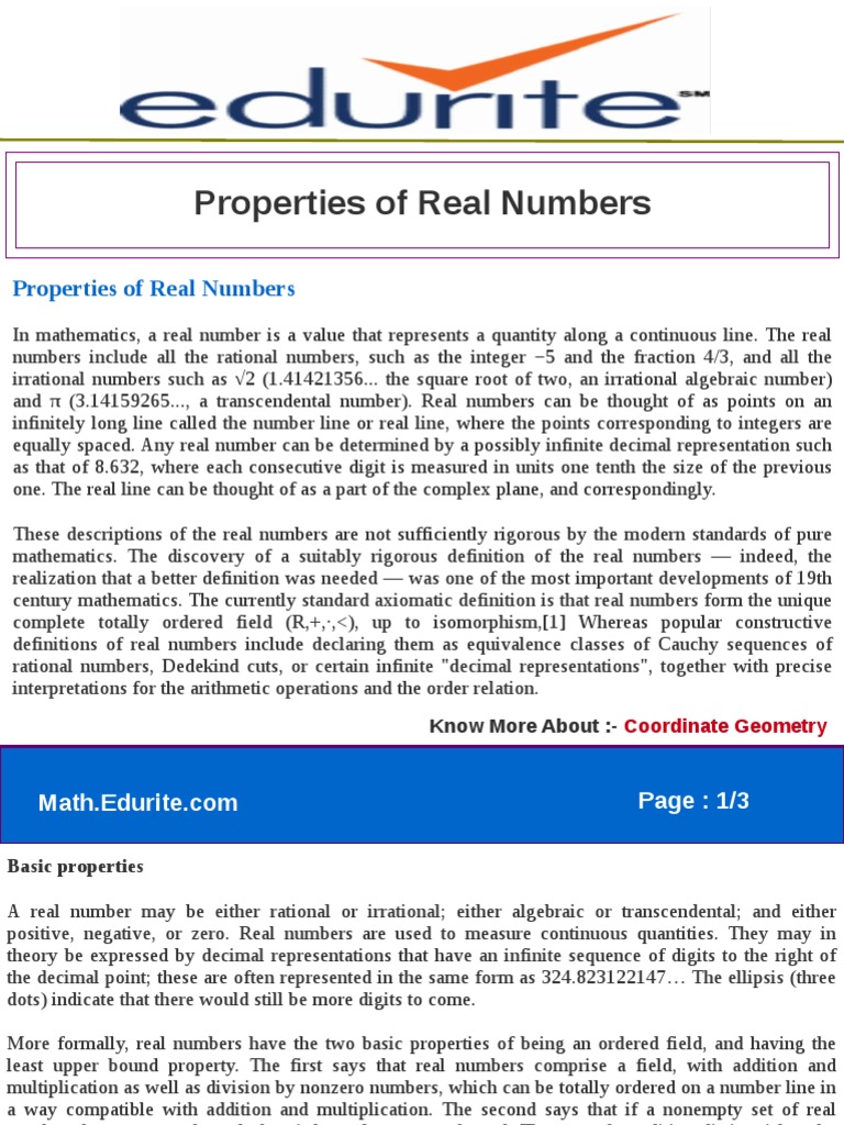 Properties of Real Numbers | PDF | Real Number | Numbers