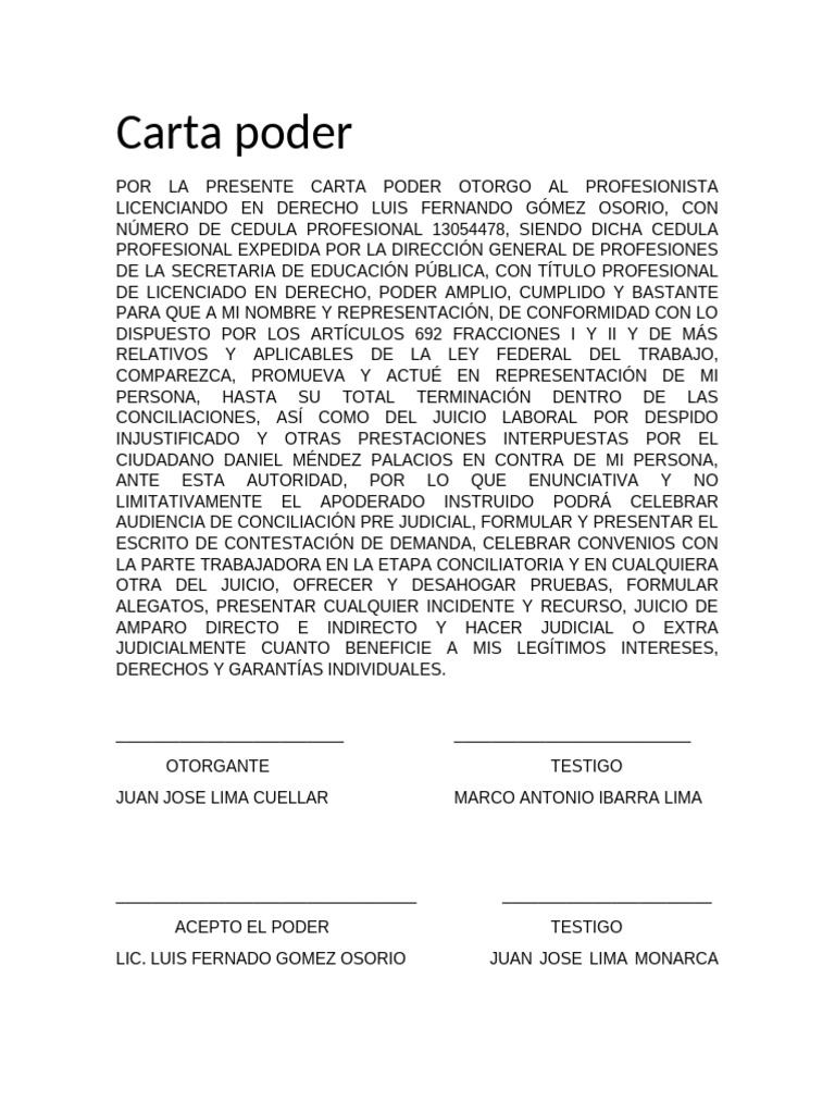Carta Poder Asunto Laboral 2025 | PDF
