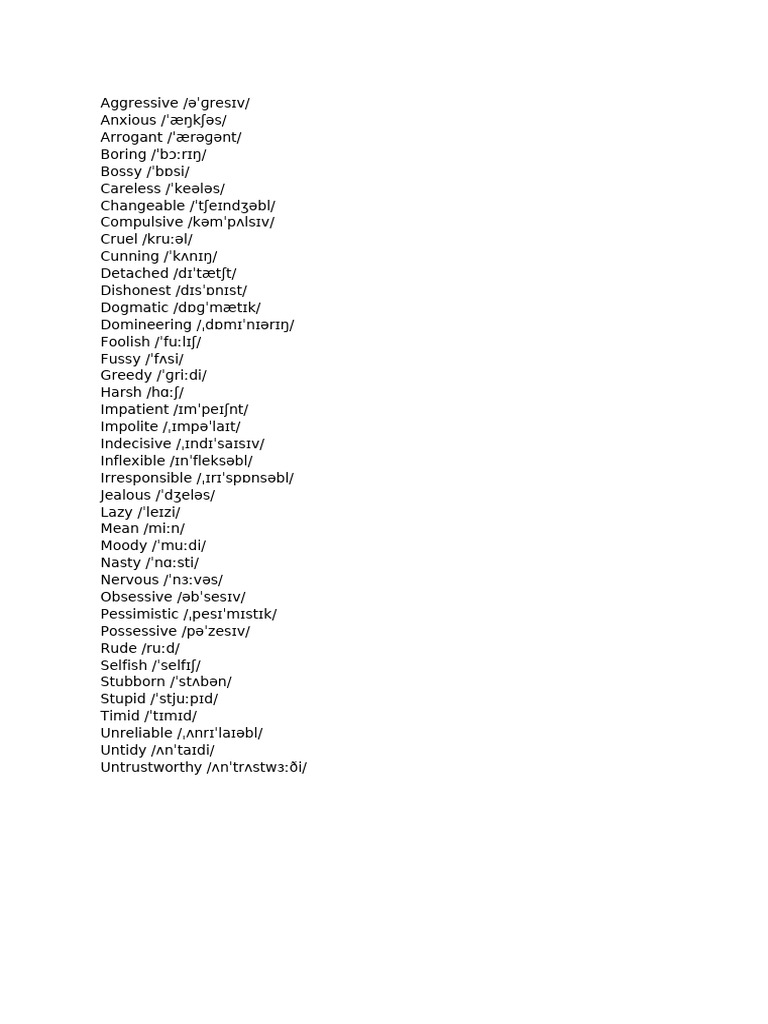 Negative Adjectives IPA No Boxes-1 | PDF