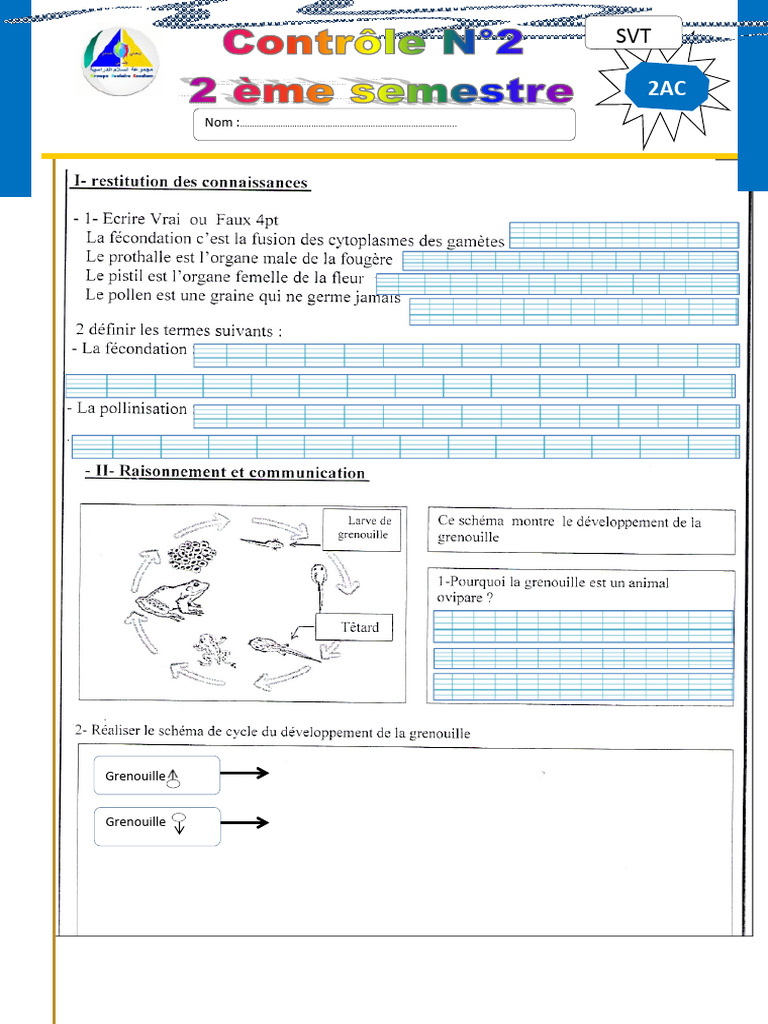 Devoir 2 Modele 3 SVT 2ac Semestre 2 | PDF