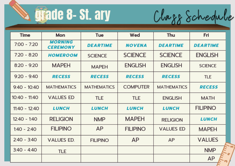 Black and White Simple Class Schedule | PDF