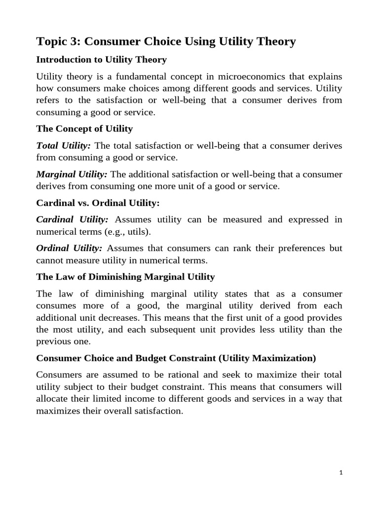 Topic 3-Consumer Choice Using Utility Theory | PDF | Utility | Economics