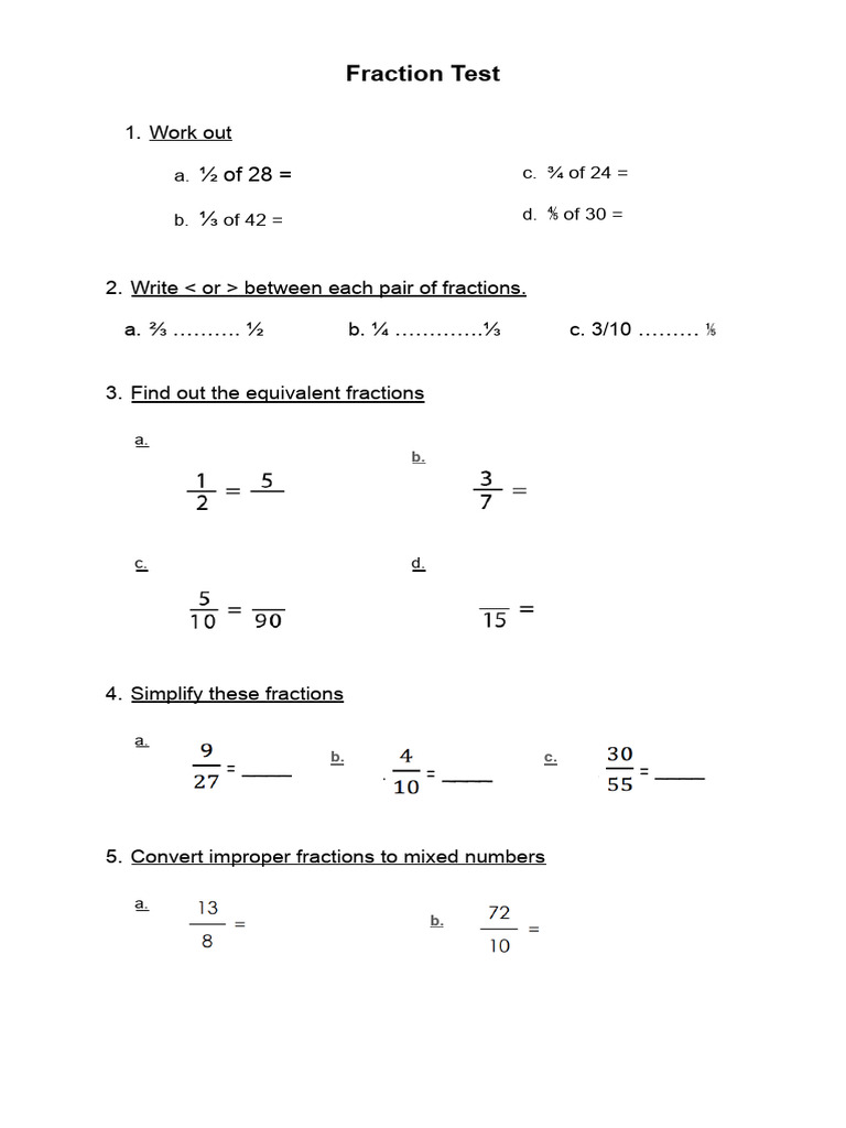 Grade 5 Fraction Test - 2023 - 2024 Fix | PDF