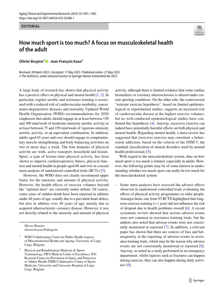 How Much Sport Is Too Much? A Focus On Musculoskeletal Health of The ...
