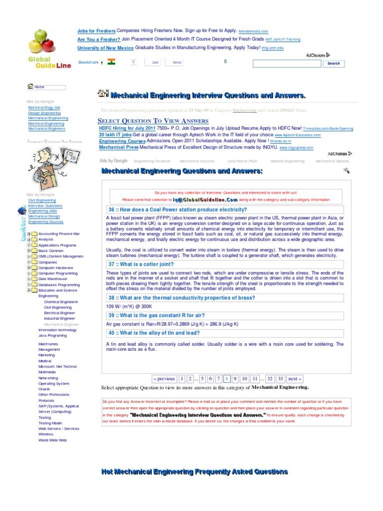 Mechanical Engineering Interview Questions and Answers | PDF | Solder ...
