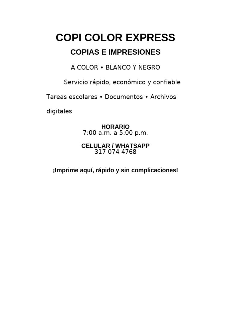 Copi Color Express Letrero | PDF