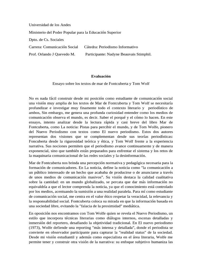 Ensayo de Mar de Fontcuberta y Tom Wolf | PDF | Periodismo | Ensayos