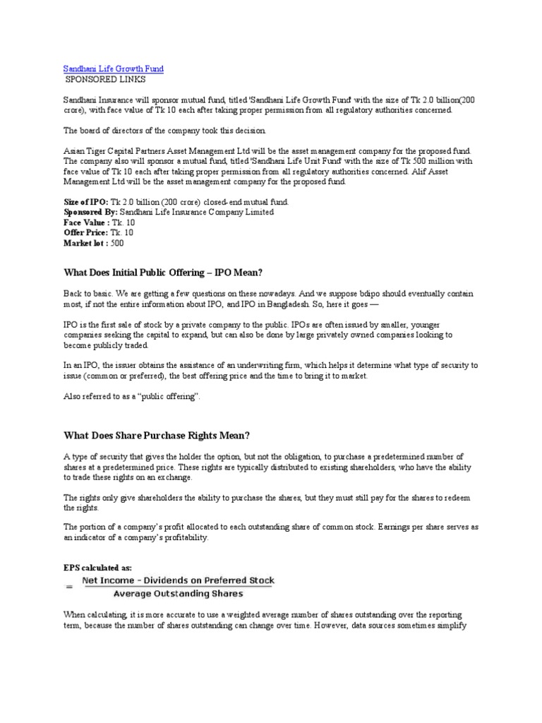 Sandhani Life Growth Fund Overview | PDF | Mutual Funds | Closed End Fund