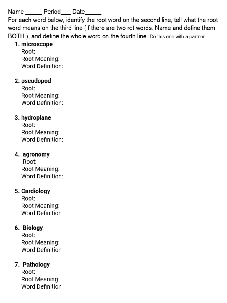 2a1. Root Words Activity | PDF