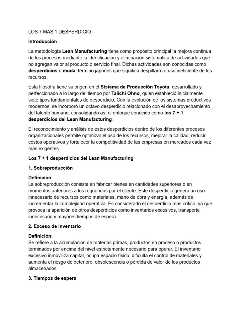 Los 7 Mas 1 Desperdicioa 2 | PDF | Lean Manufacturing | Economias