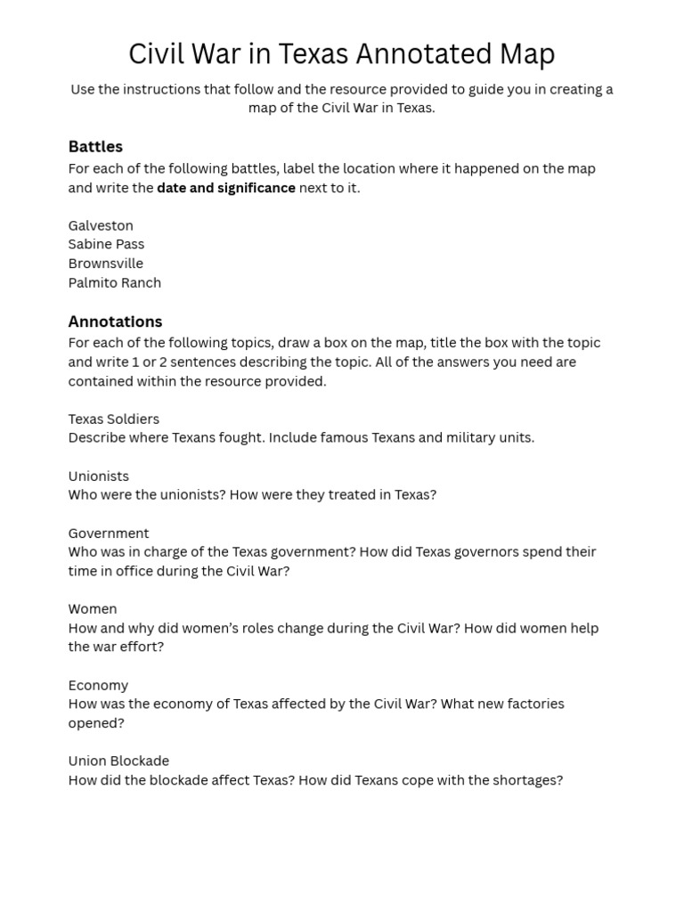 Civil War in Texas Annotated Map | PDF