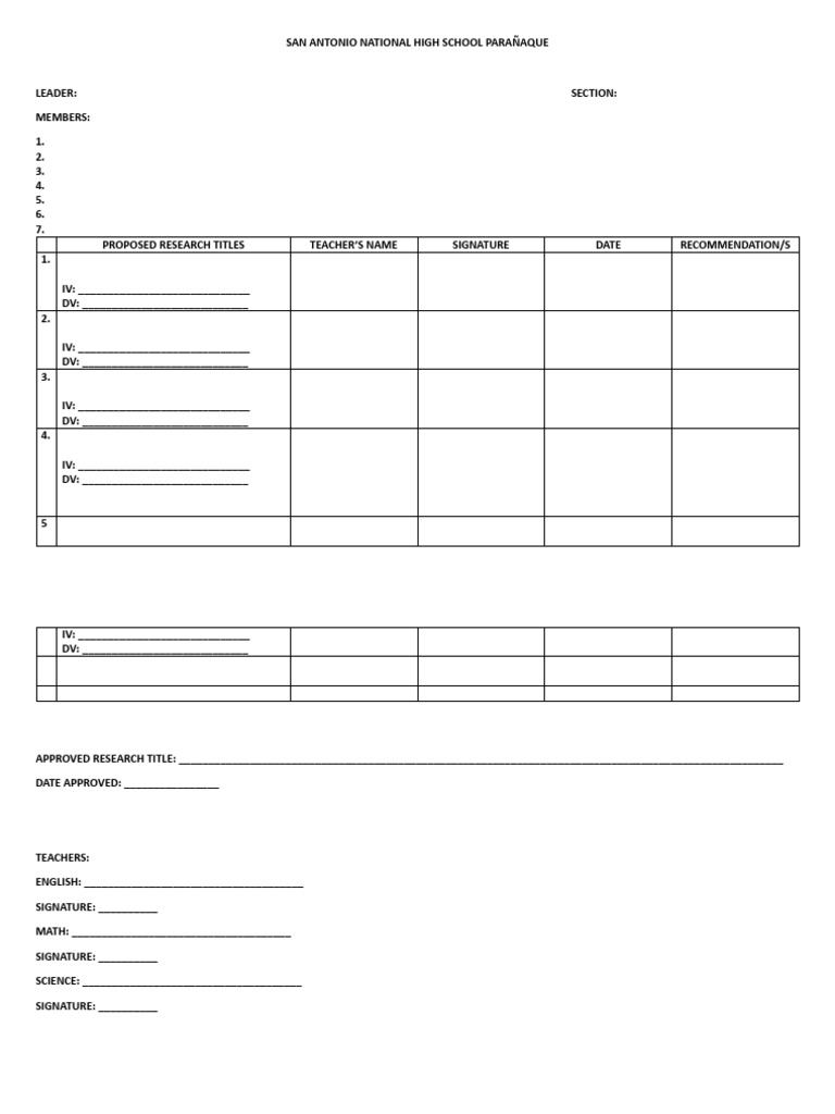 Research Title Proposal Form | PDF