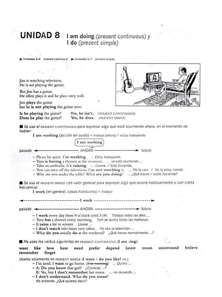 Simple Present - Continuous (Esp - Ing) | PDF