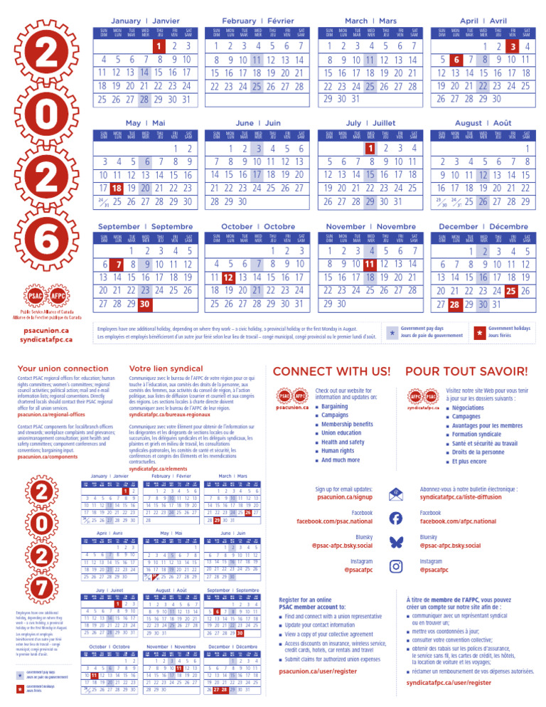 2026 Psac-Afpc Calendar-Calendrier Gov-11x17 0 | PDF